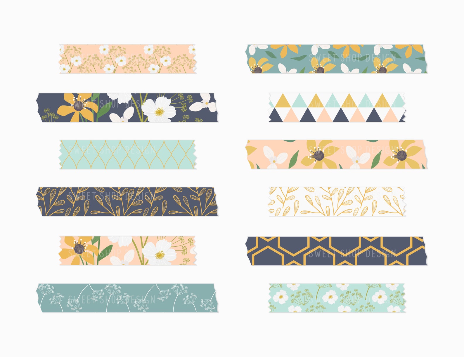 Digital Washi Tape Clipart PRETTY WILD FLOWERS Graphics With - Etsy