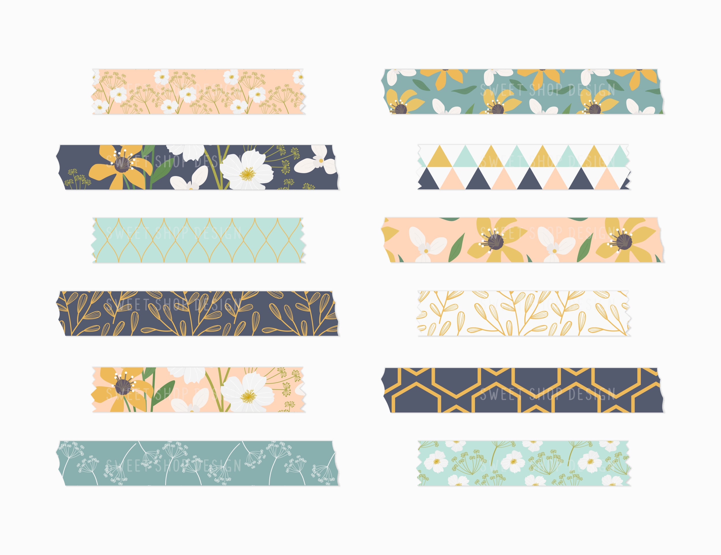 Digital Washi Tape Clipart PRETTY WILD FLOWERS Graphics With - Etsy