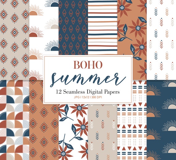 BOHO SUMMER, Boho Floral Seamless Repeat Pattern, Backgrounds ...