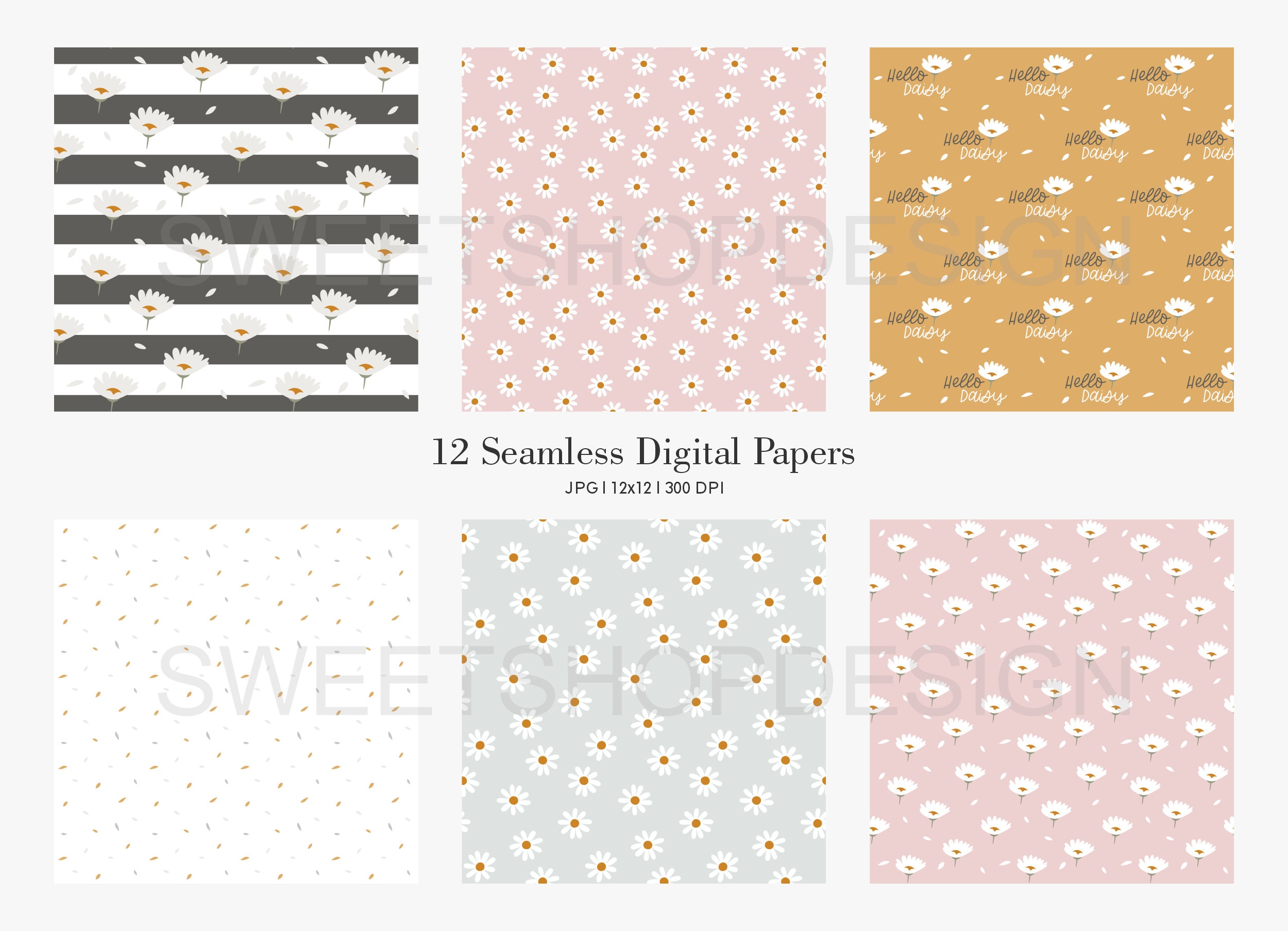 HELLO DAISY, Daisy Floral Spring Seamless Repeat Pattern, Backgrounds ...