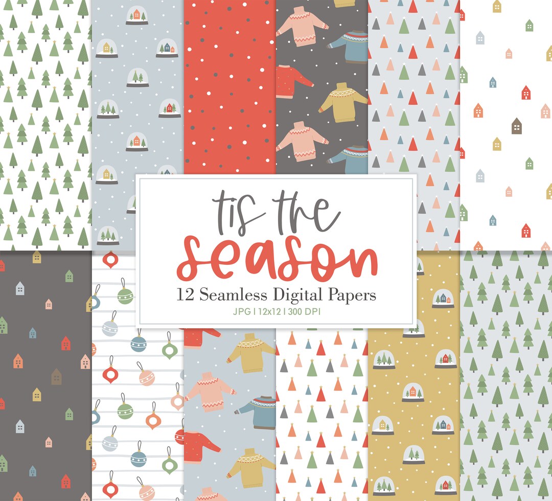 TIS THE SEASON, Christmas Seamless Repeat Pattern, Backgrounds ...