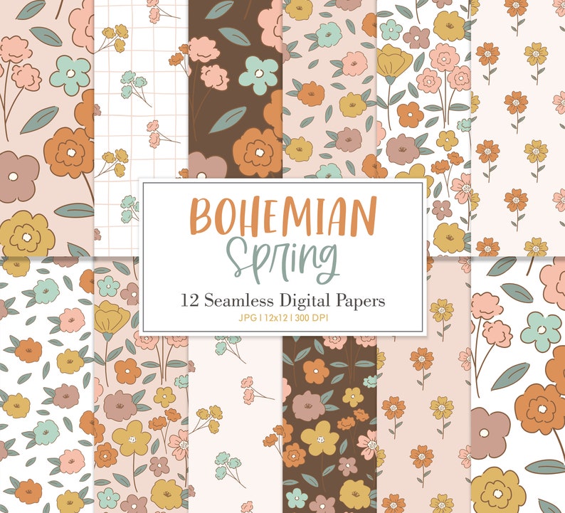 BOHEMIAN SPRING Floral Spring Seamless Repeat Pattern Retro - Etsy