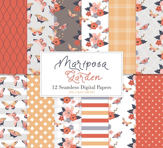 Butterfly Mariposa Garden, Spring Floral Butterfly Seamless Repeat ...