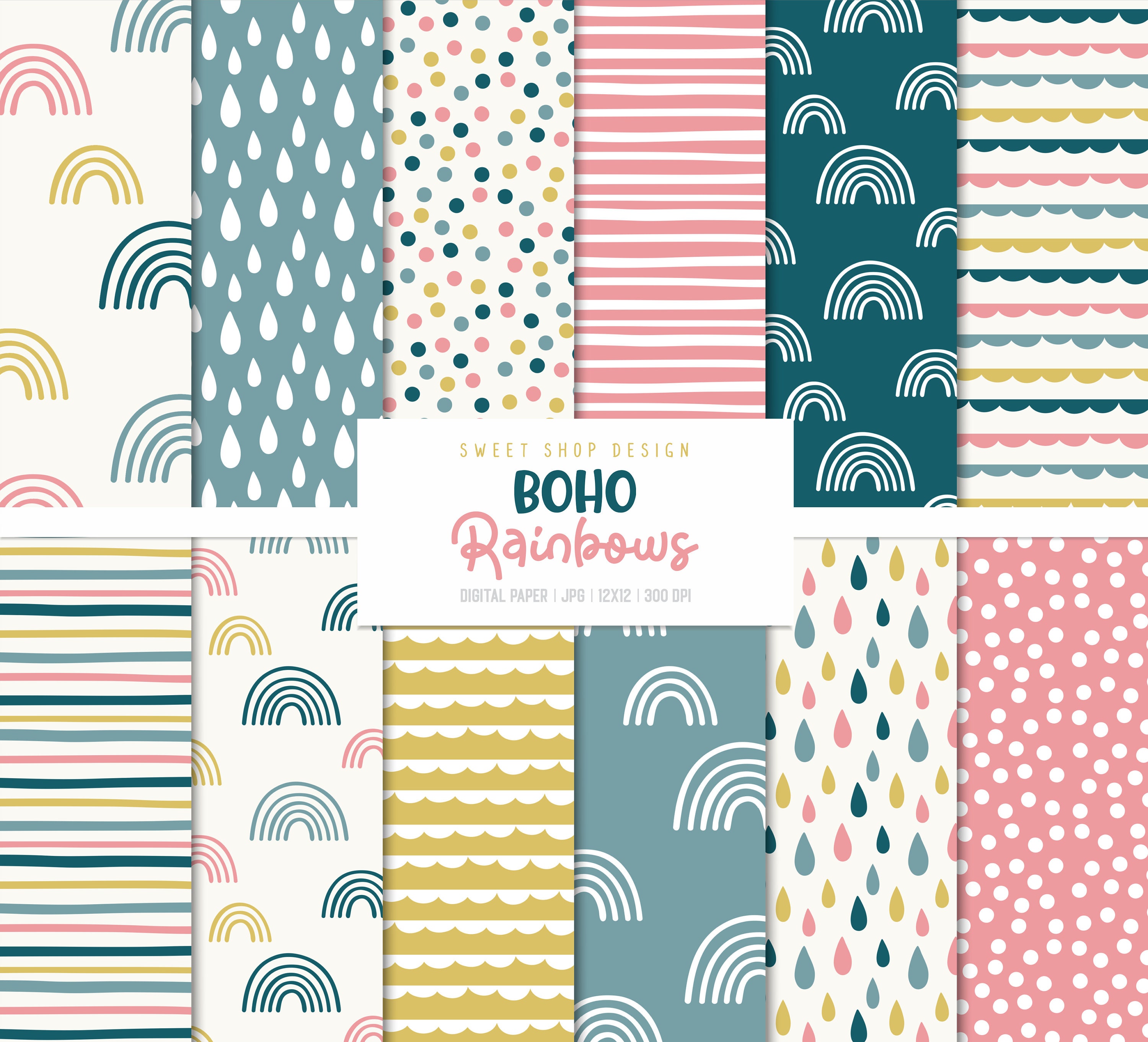 BOHO RAINBOWS Rainbow Clouds Geometric Backgrounds Printable - Etsy