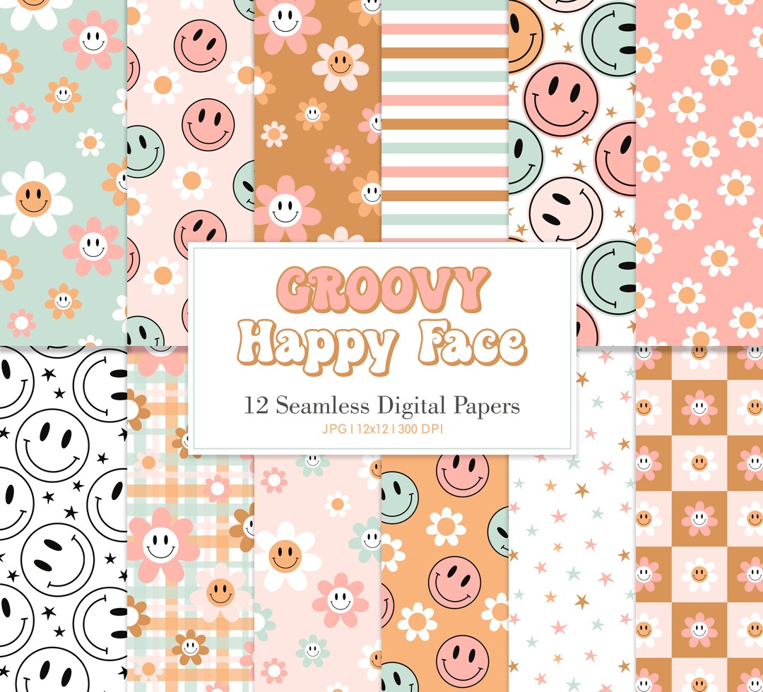 GROOVY RETRO Retro Happy Face Seamless Pattern Retro - Etsy