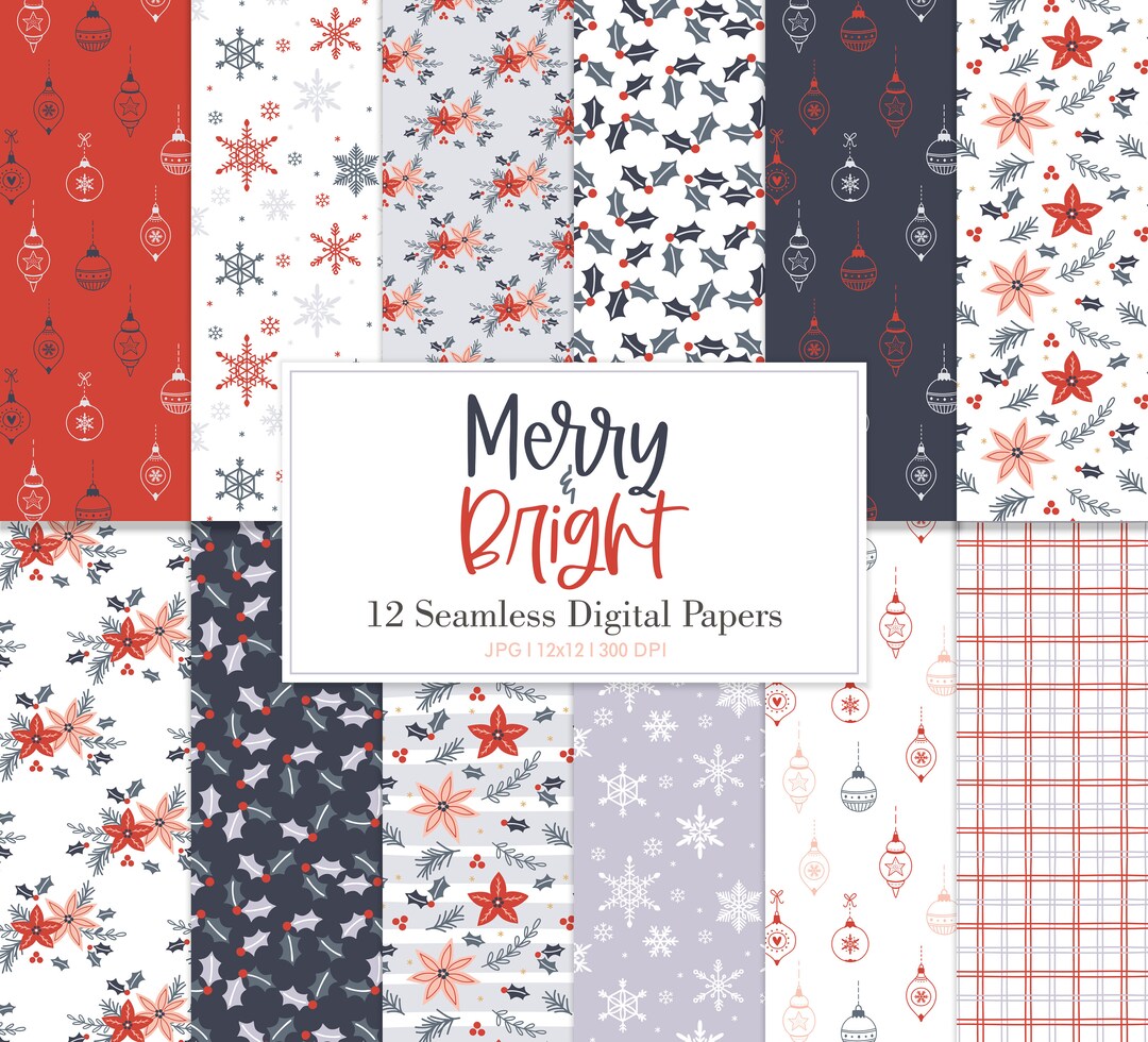 MERRY & BRIGHT, Christmas Seamless Repeat Pattern, Floral Background ...