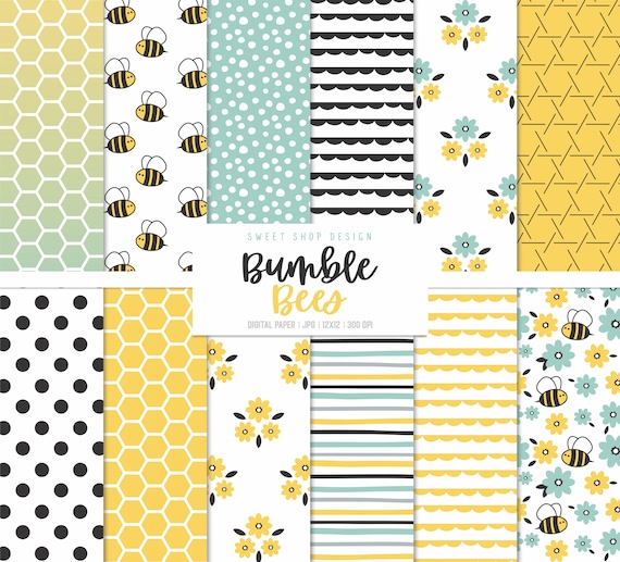 BUMBLE BEES, Bees, Floral, Geometric Backgrounds, Printable Digital ...