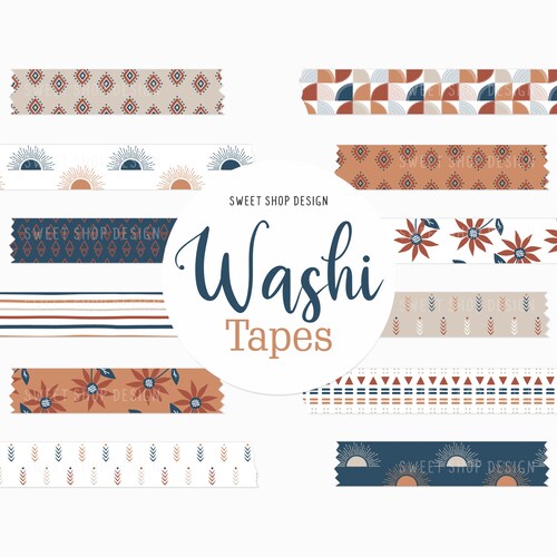 Digital Washi Tape Clipart BOHO FLORAL Graphics With Floral - Etsy