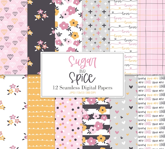 SUGAR AND SPICE, Floral Seamless Repeat Pattern, Backgrounds, Printable ...