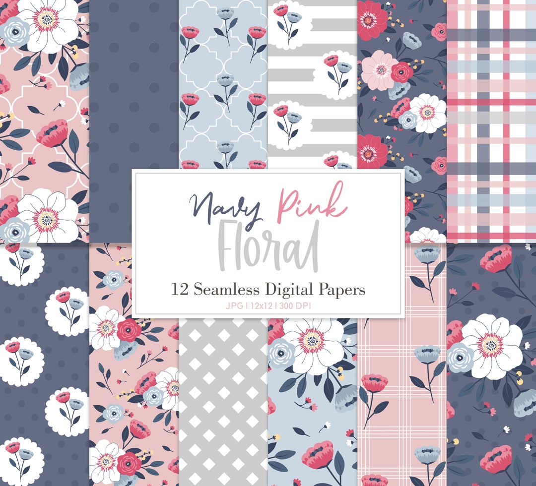 NAVY PINK FLORAL, Floral Seamless Repeat Pattern, Backgrounds ...