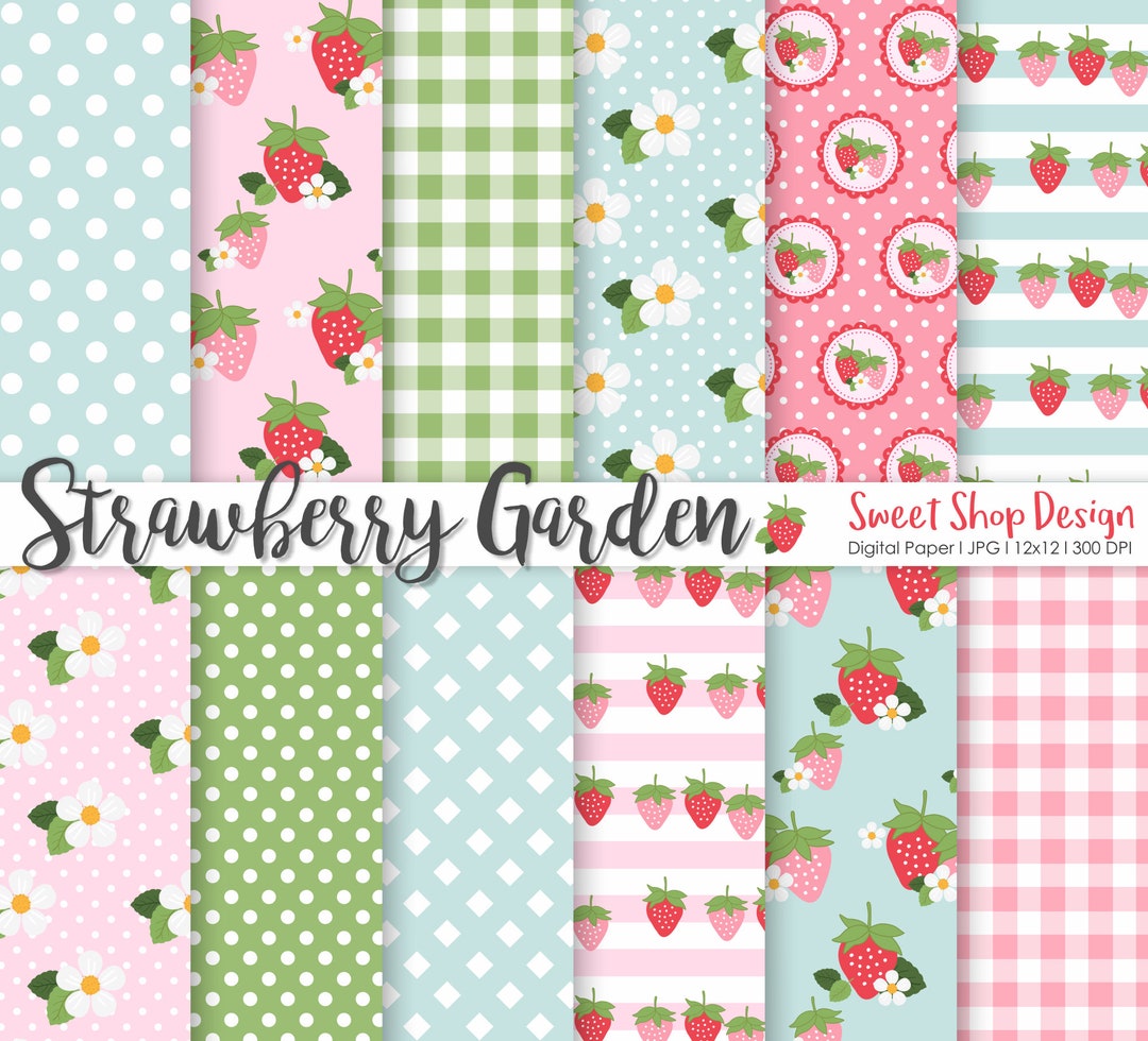 STRAWBERRY GARDEN, Strawberry Floral Backgrounds, Printable Digital ...