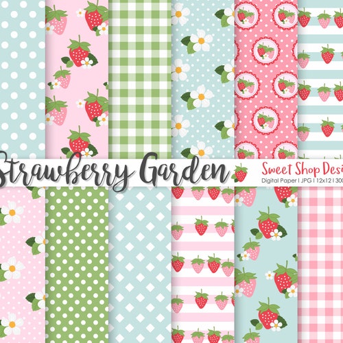 STRAWBERRY GARDEN Strawberry Floral Backgrounds Printable - Etsy