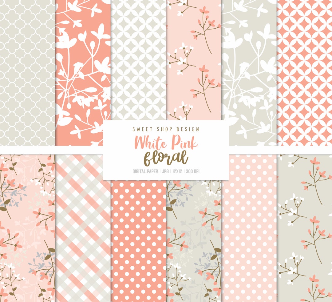 PINK GARDEN FLORAL, Floral Geometric Gingham Backgrounds, Printable ...