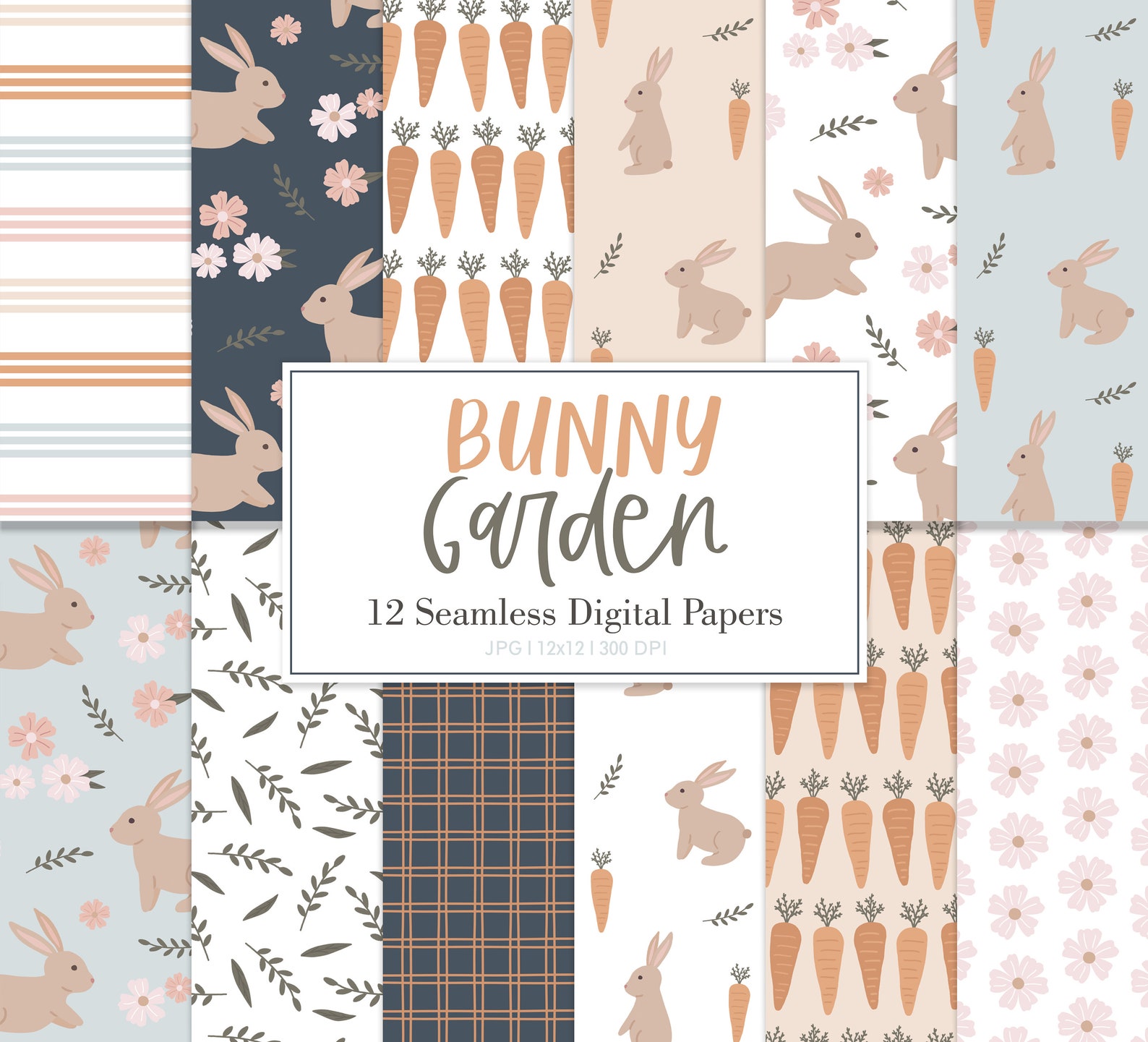 BUNNY GARDEN Bunny Easter Spring Seamless Repeat Pattern - Etsy