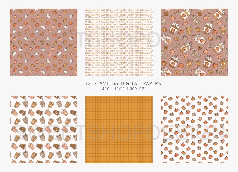PUMPKIN SPICE, Latte Drinks Seamless Repeat Pattern, Fall Backgrounds ...