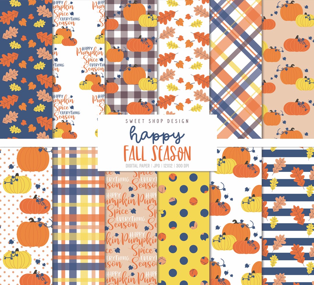 HAPPY FALL, Autumn Pumpkin Backgrounds, Printable Digital Paper - Etsy