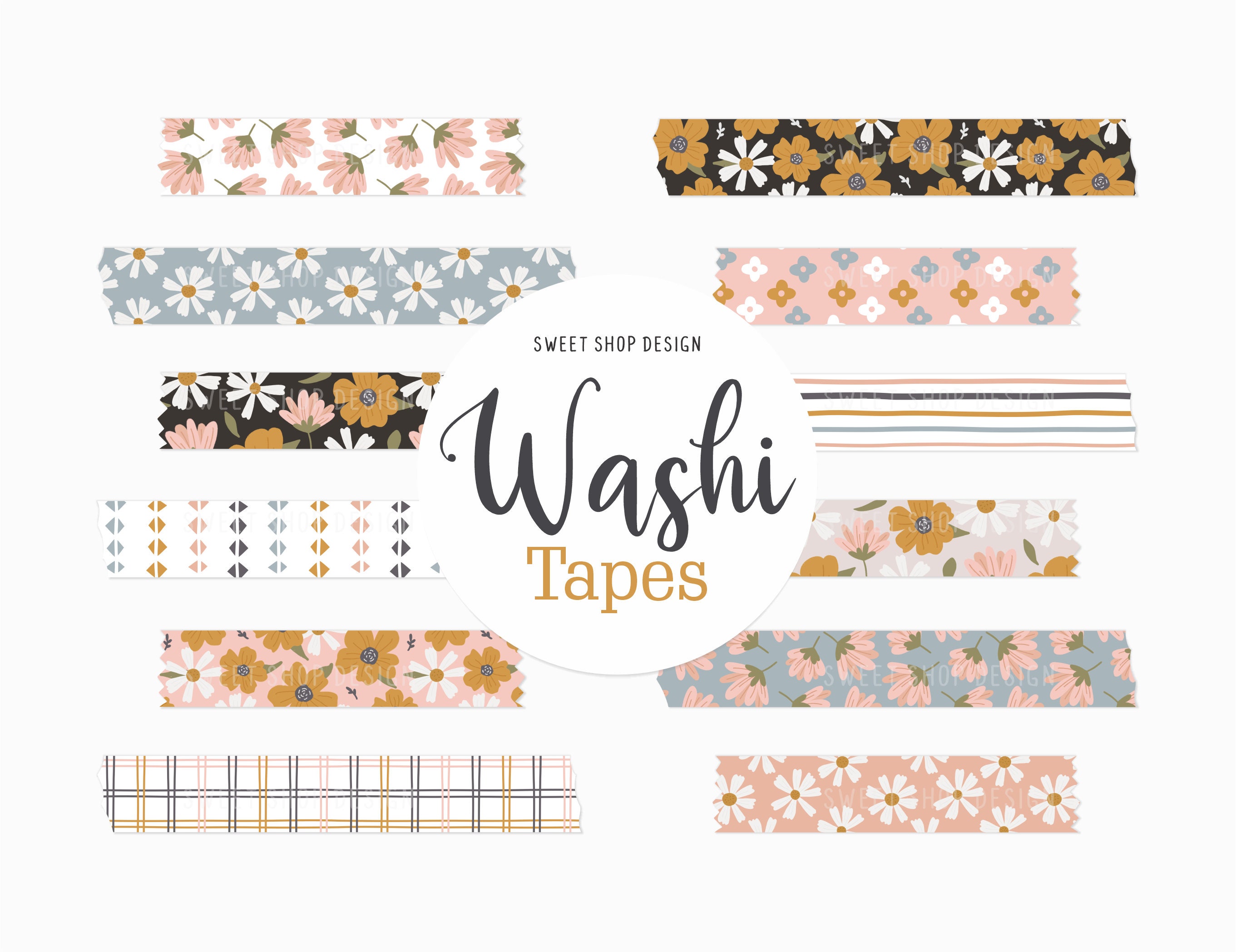 Digital Washi Tape Clipart PRETTY WILDFLOWERS, Spring Floral Graphics ...