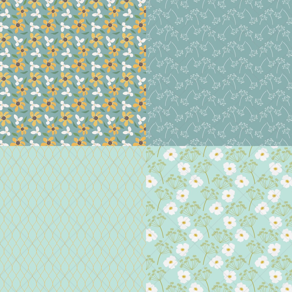 PRETTY WILD FLOWERS, Wildflowers Floral Geometric Backgrounds ...