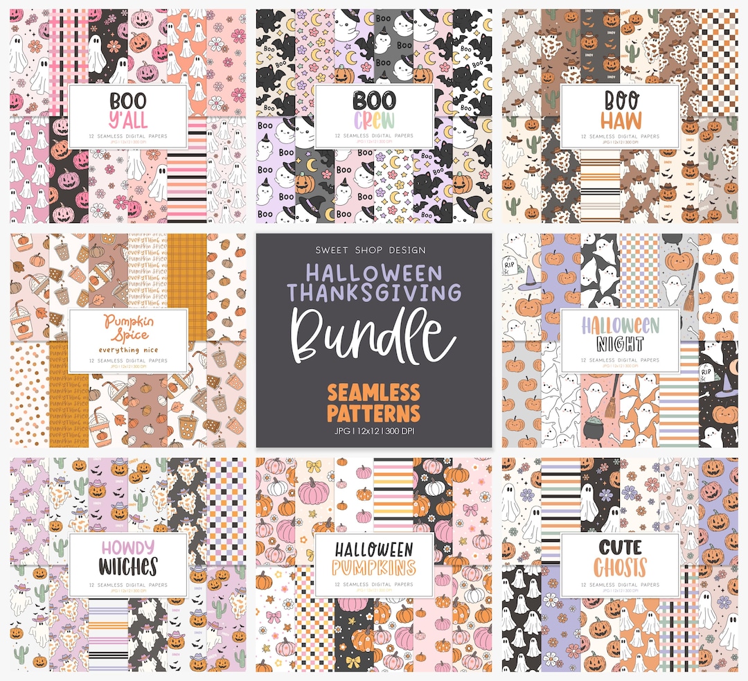 Seamless Patterns Bundle, HALLOWEEN THANKSGIVING Patterns, Backgrounds ...