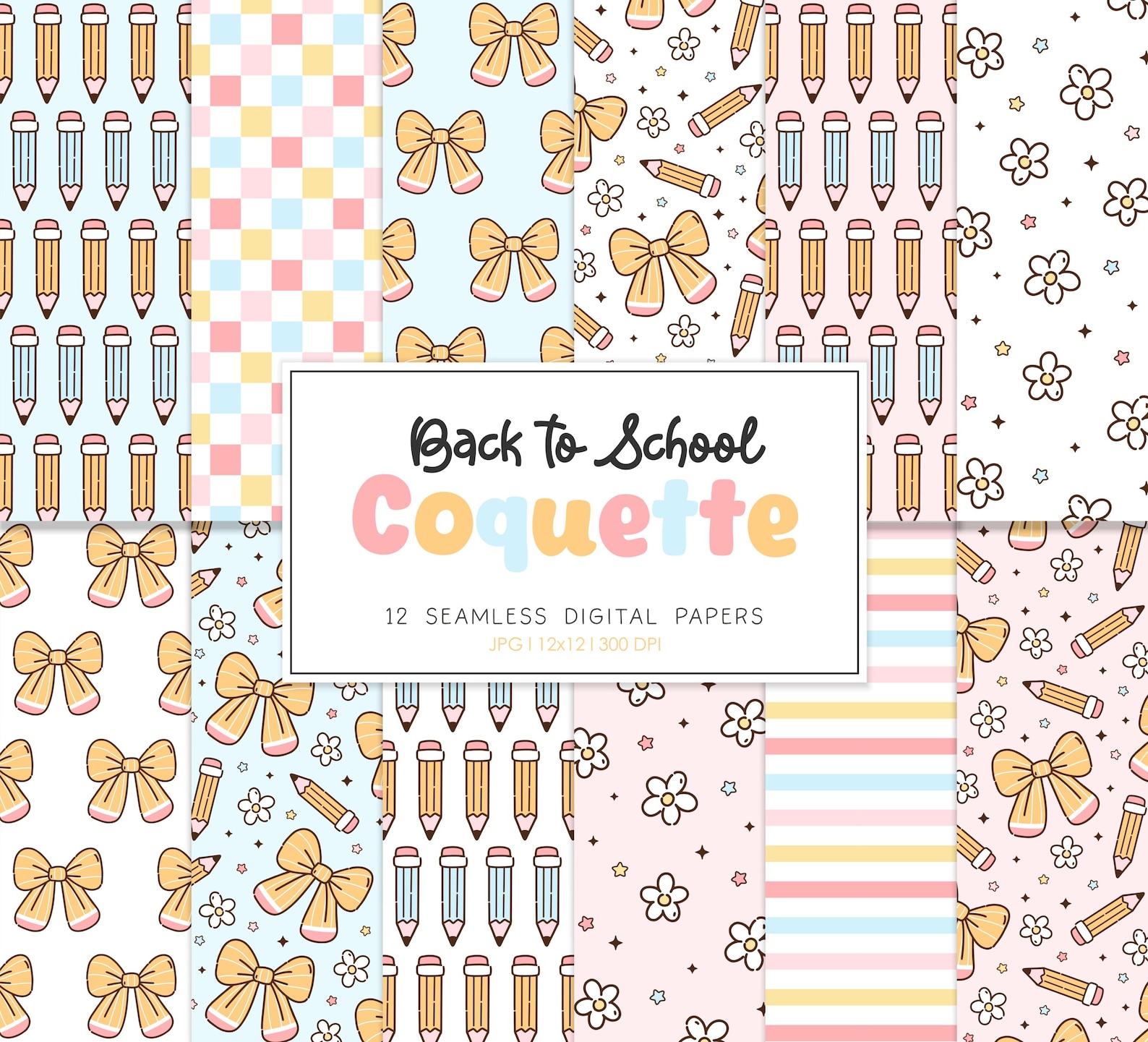 COQUETTE BOWS, Teacher Seamless Pattern, Retro Backgrounds, Printable ...