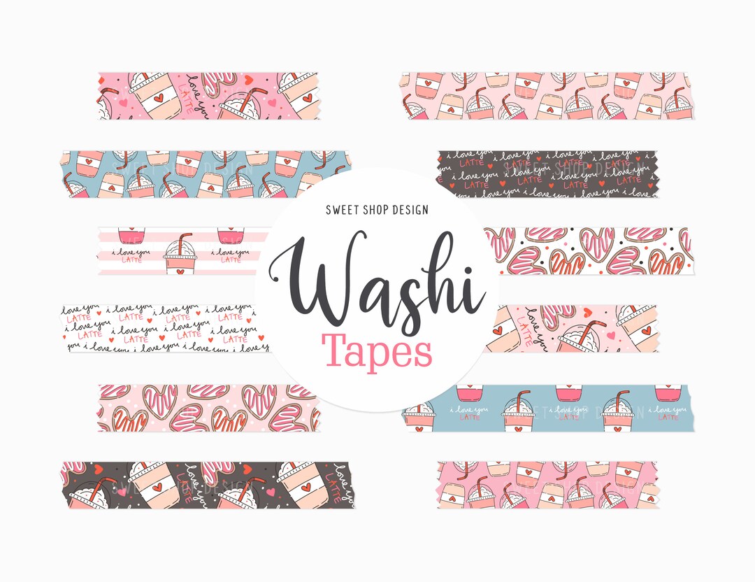 Digital Washi Tape Clipart I LOVE YOU LATTE, Heart Valentine Graphics ...