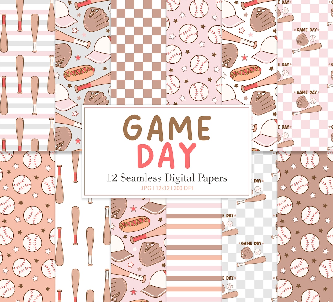 GAME DAY, Baseball Spring Sports Seamless Repeat Pattern, Retro ...