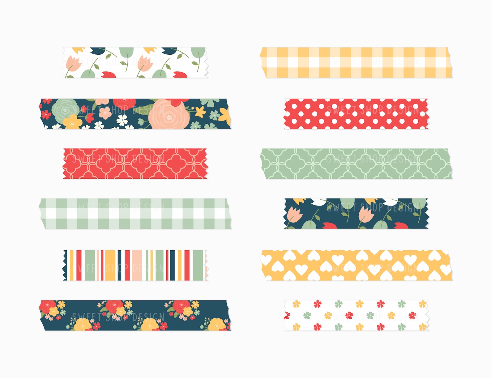 Digital Washi Tape Clipart PRETTY FLOWERS Graphics With Polka | Etsy