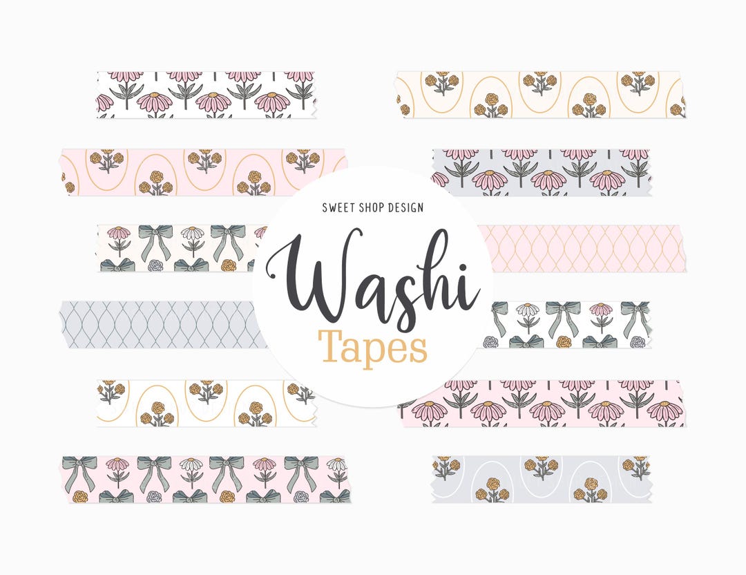 Digital Washi Tape Clipart COQUETTE BLOOM, Floral Retro Graphics for ...
