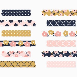 Digital Washi Tape Clipart GOLD PINK FLORAL, Graphics With Floral Polka ...
