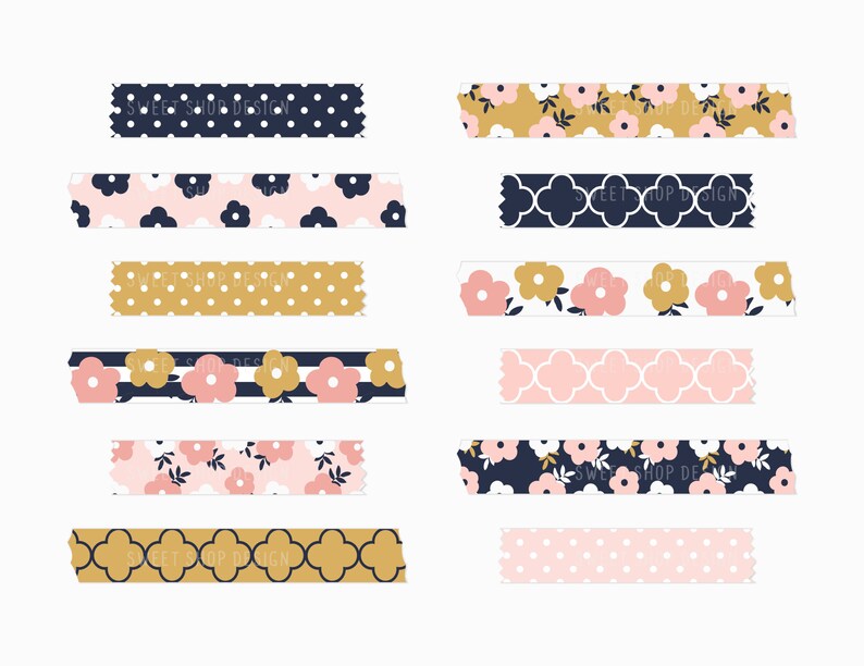 Digital Washi Tape Clipart GOLD PINK FLORAL Graphics With - Etsy
