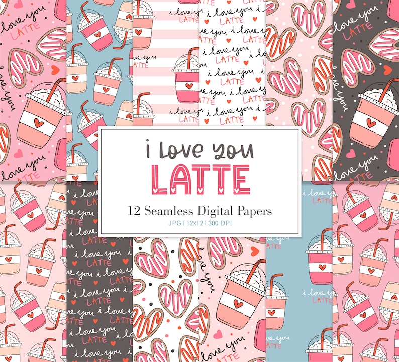 I LOVE YOU LATTE Valentine Latte Hearts Cookies Seamless - Etsy