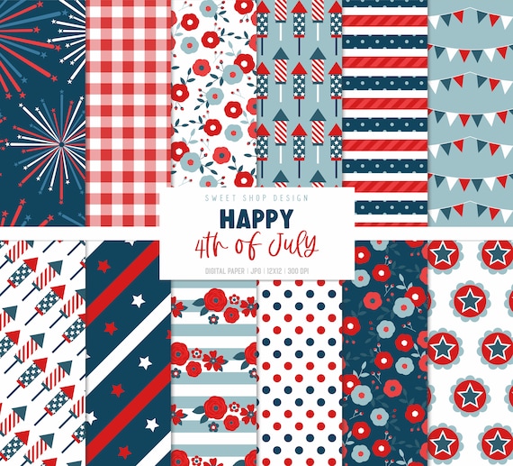Happy 4th Of July, Patriotic Floral Fireworks Stripes Backgrounds ...