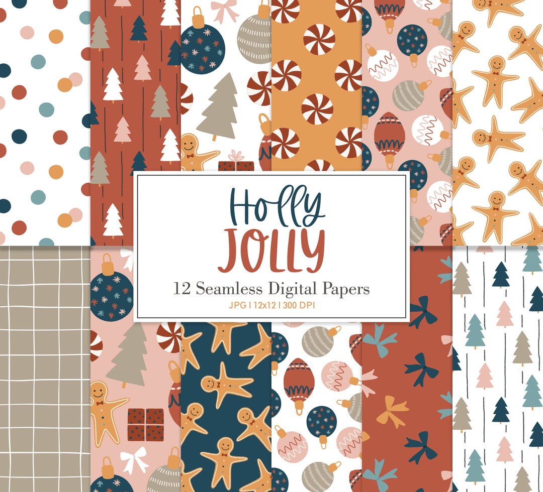 HOLLY JOLLY, Christmas, Seamless Repeat Pattern, Backgrounds, Printable ...