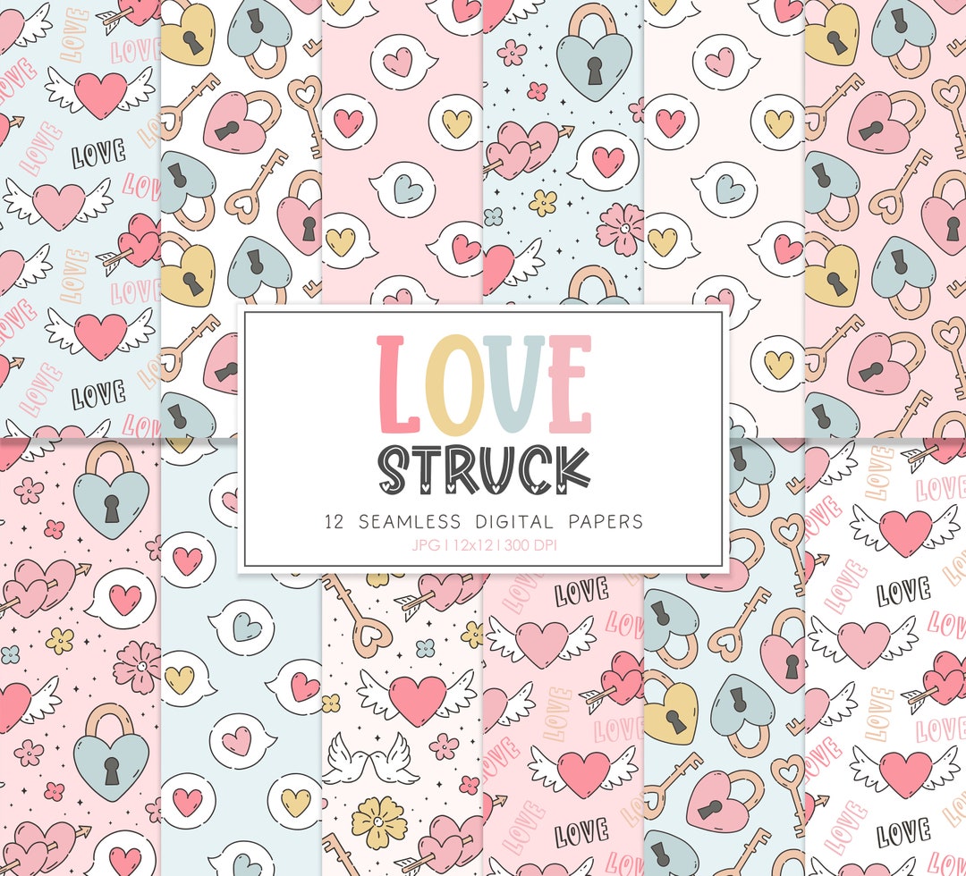 LOVE STRUCK, Valentine Hearts Seamless Repeat Pattern, Love Retro ...