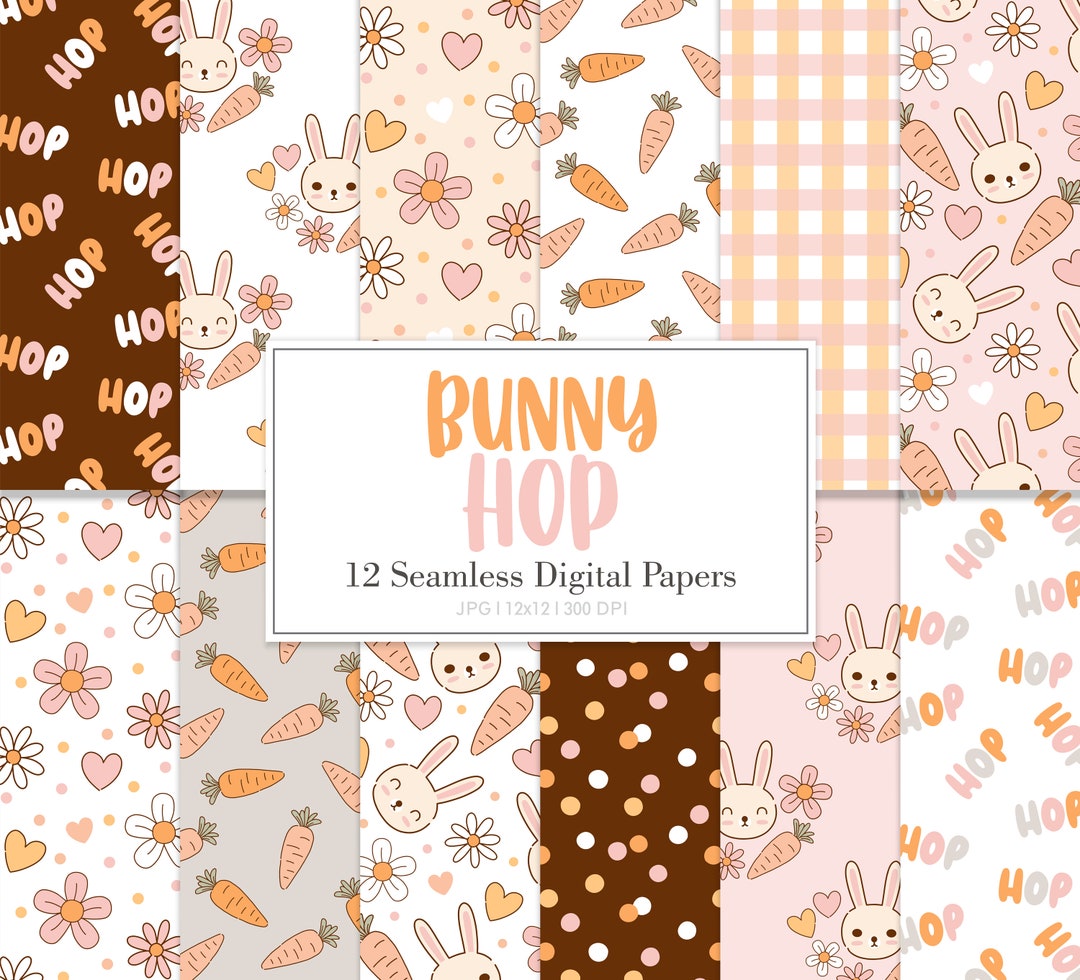 BUNNY HOP, Bunny Easter Spring Seamless Repeat Pattern, Backgrounds ...