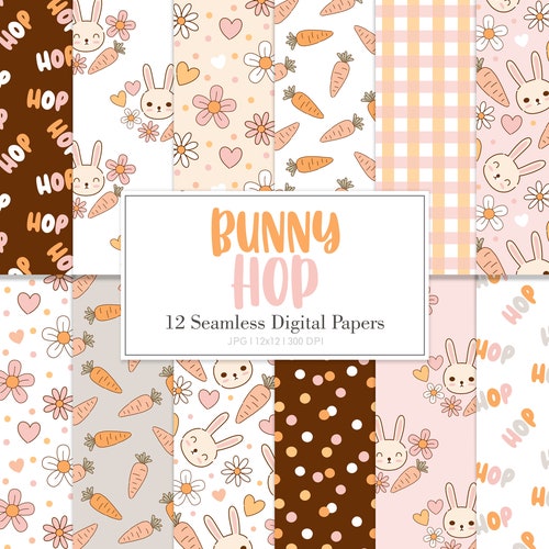 BUNNY HOP Bunny Easter Spring Seamless Repeat Pattern - Etsy