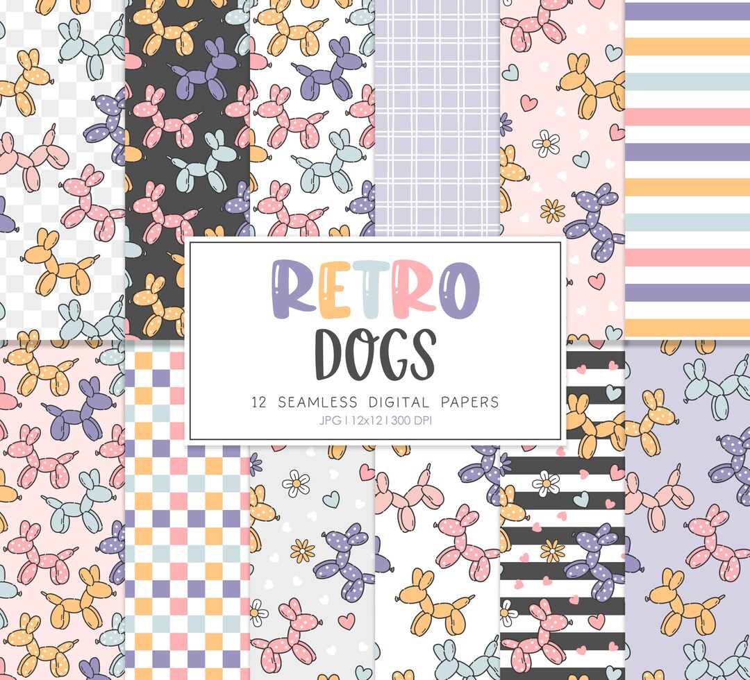 RETRO DOGS, Balloon Dogs Seamless Repeat Pattern, Retro Dogs ...
