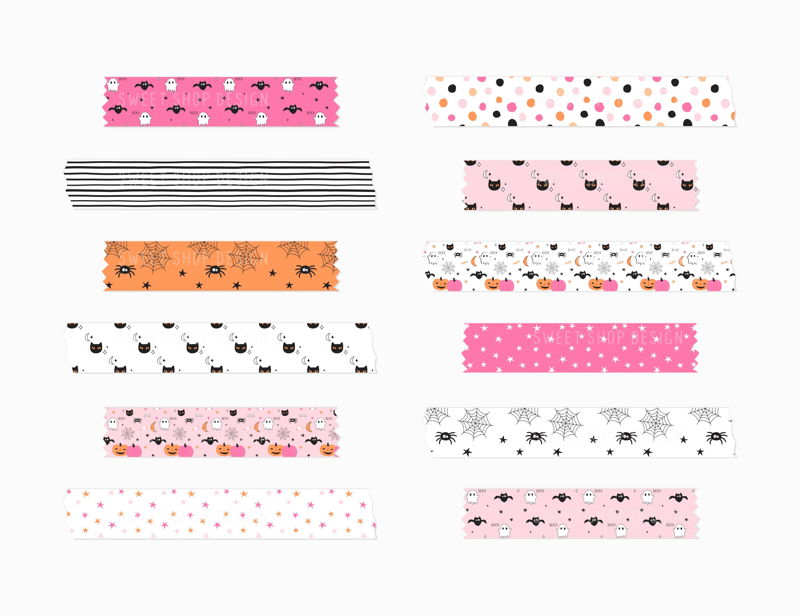 Digital Washi Tape Clipart HALLOWEEN DOODLES, Pumpkin Bats Graphics for ...