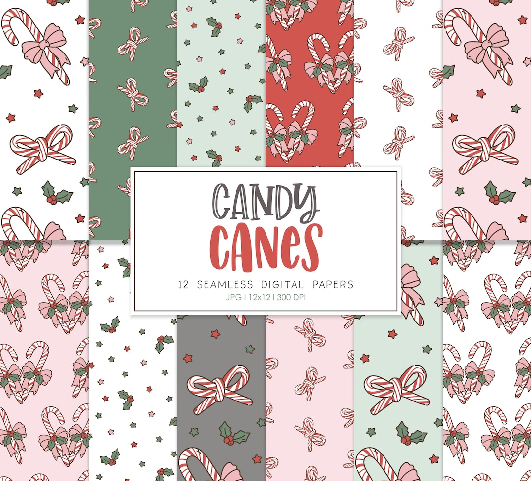 CANDY CANES, Christmas Food Seamless Repeat Pattern, Retro Backgrounds ...