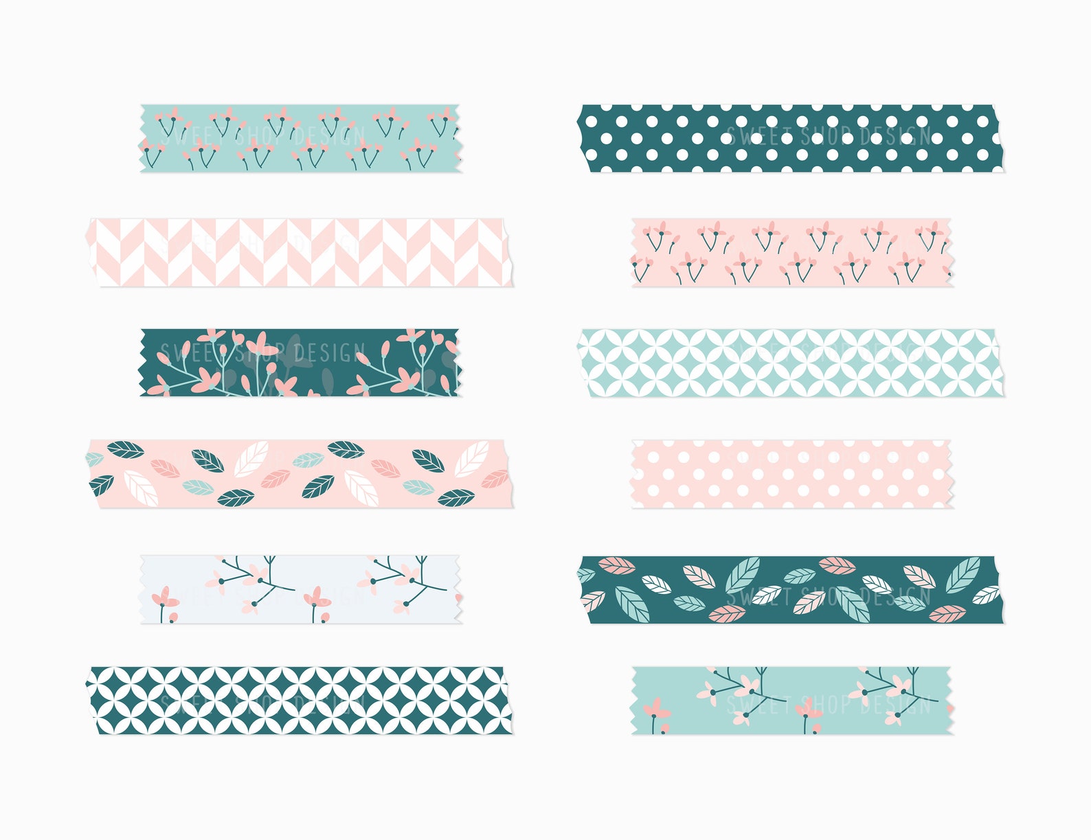 Digital Washi Tape Clipart BLUE PINK FLORAL Graphics With - Etsy