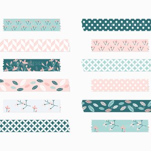 Digital Washi Tape Clipart BLUE PINK FLORAL, Graphics for Digital ...