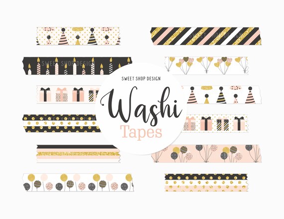 Digital Washi Tape Clipart LET'S CELEBRATE, Graphics with Balloons ...