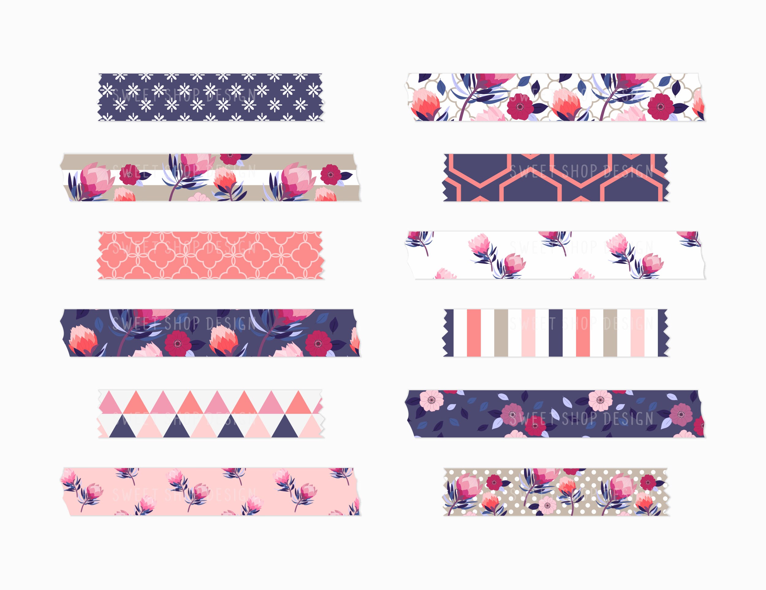 Digital Washi Tape Clipart PROTEA FLOWERS Graphics with | Etsy