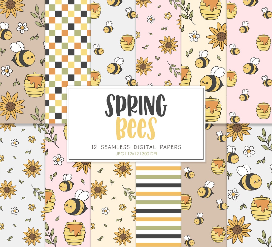 SPRING BEES, Honey Seamless Repeat Pattern, Spring Floral Backgrounds ...