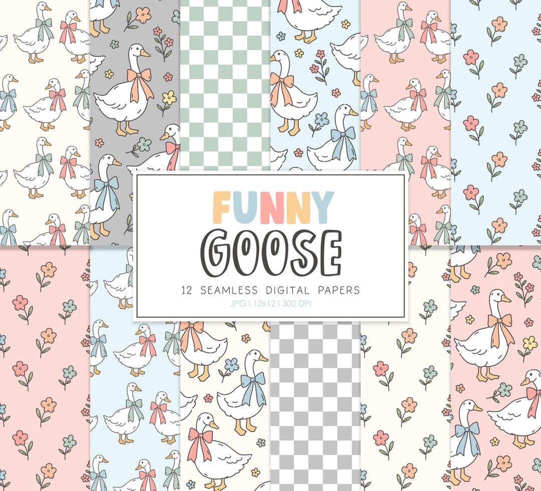 FUNNY GOOSE, Retro Floral Goose Seamless Repeat Pattern, Backgrounds ...