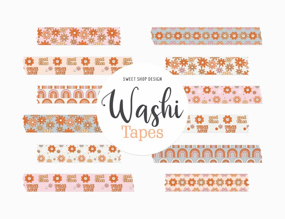 Digital Washi Tape Clipart RETRO VIBES, Graphics with Retro Happy Faces ...