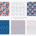RED and BLUE, Retro Floral Fourth July Seamless Repeat Pattern ...