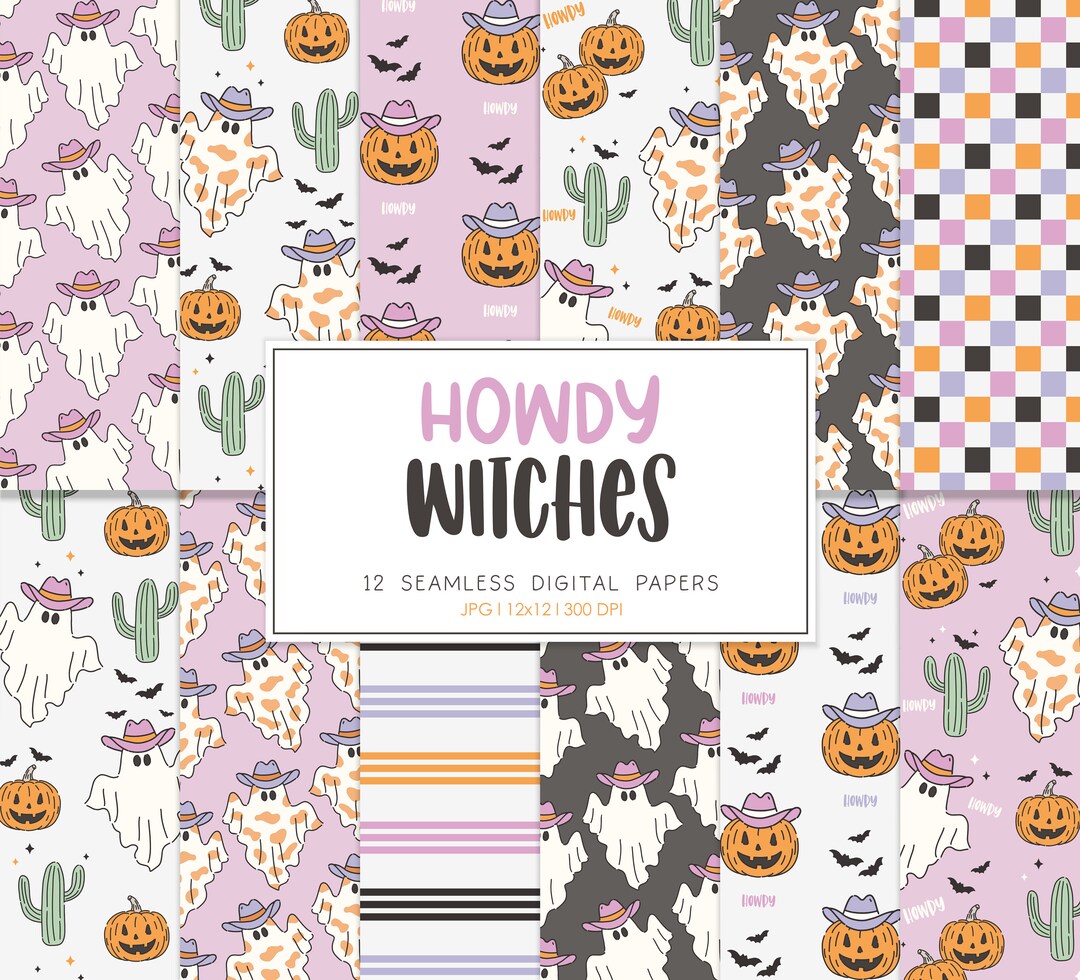 HOWDY, Western Halloween Seamless Repeat Pattern, Retro Backgrounds ...