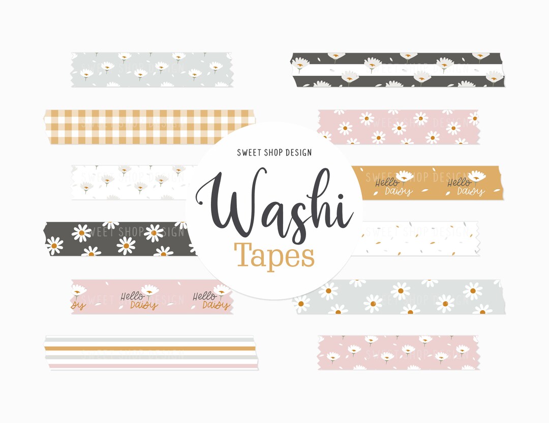 Digital Washi Tape Clipart HELLO DAISY, Floral Graphics for Digital ...