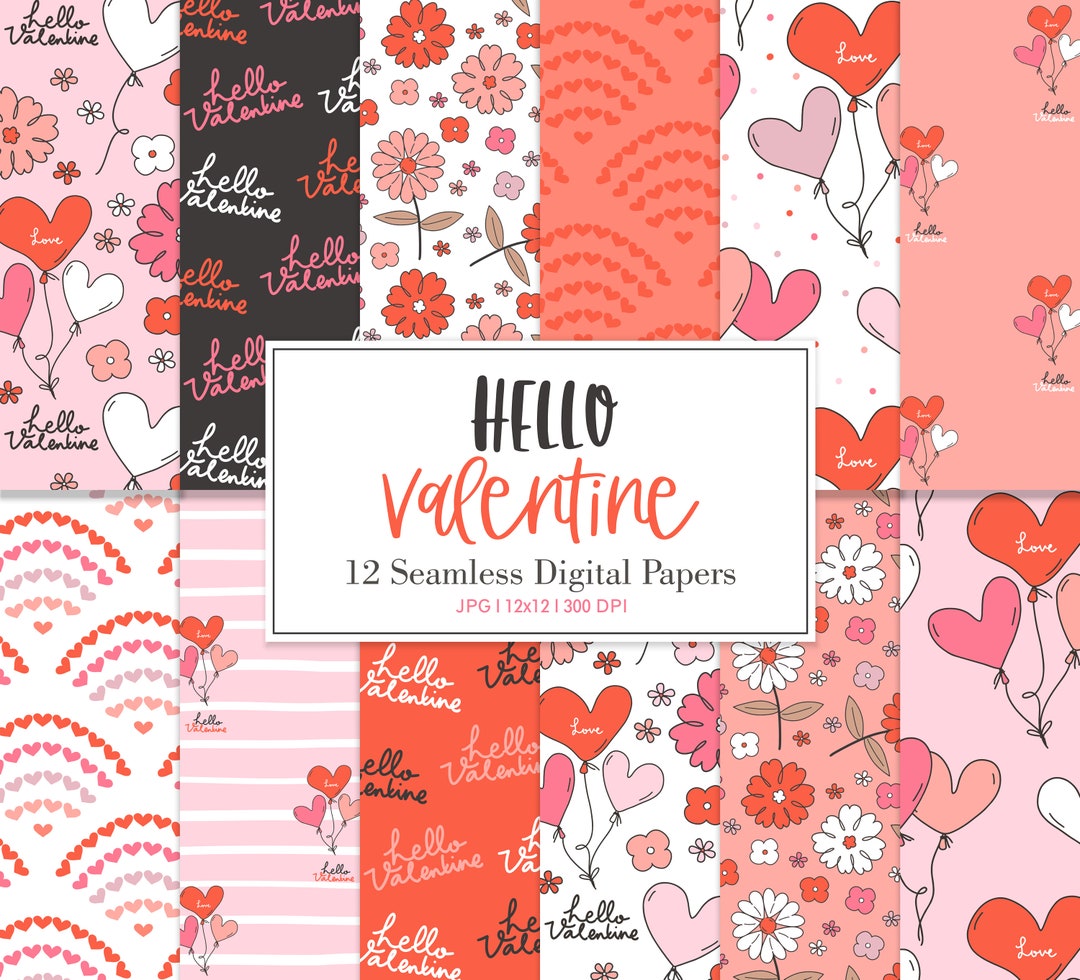 HELLO VALENTINE, Valentine Seamless Repeat Pattern, Floral Hearts ...